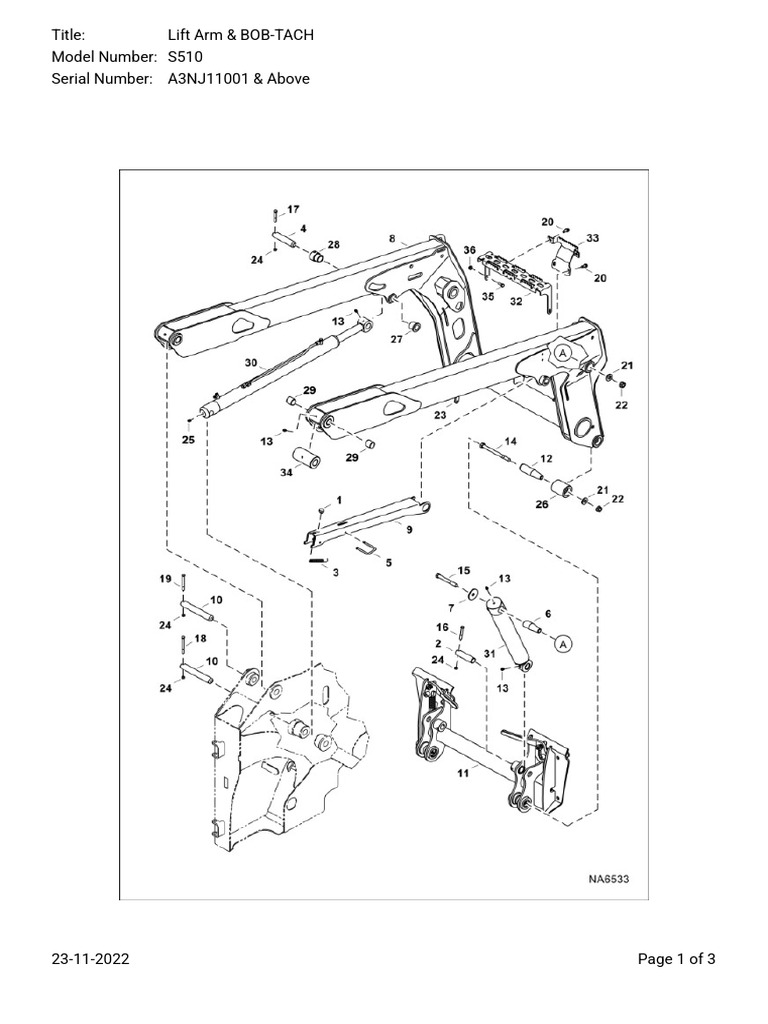 S510 Lift Arm & BOB-TACH Parts List | PDF | Screw | Nut (Hardware)