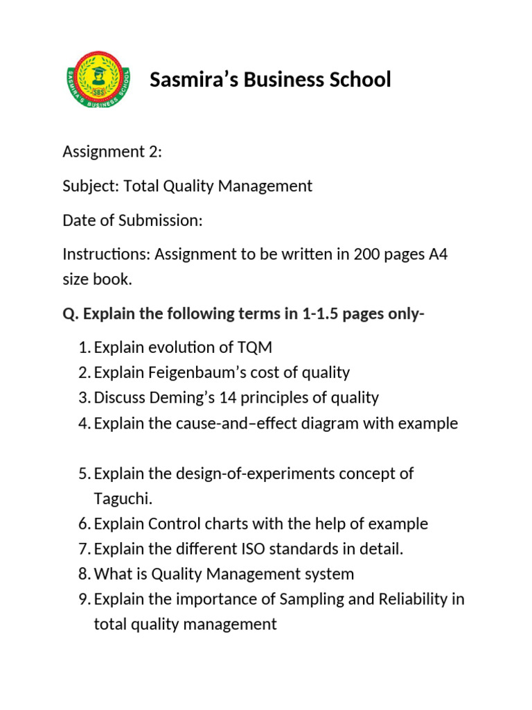Assignment 2 TQM | PDF