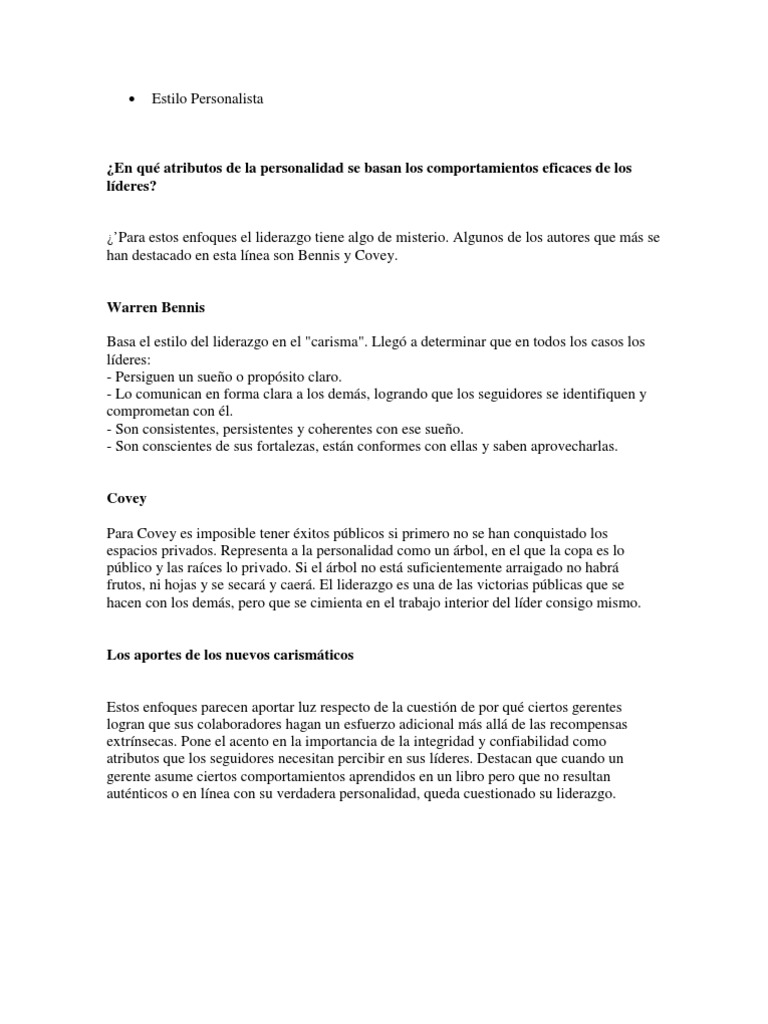 Estilo Personalista | PDF | Liderazgo | Epistemología