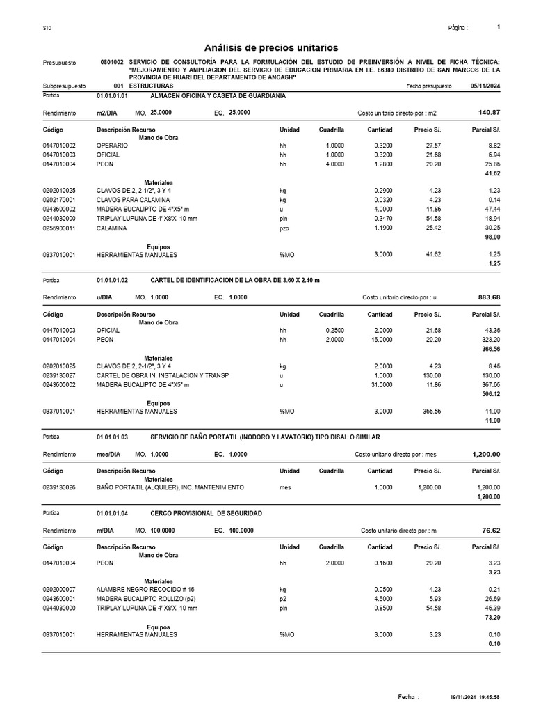 1 ACU ESTRUCTURAS | PDF | Presupuesto | Herramientas