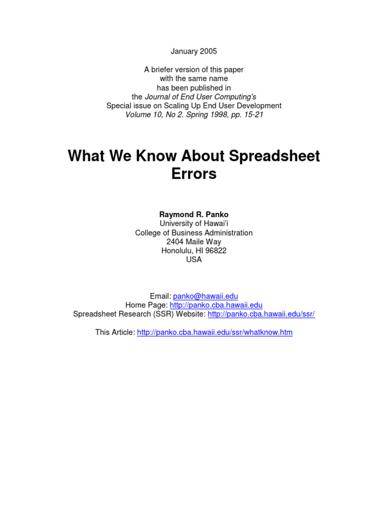 What We Know About Spreadsheet Errors | PDF | Spreadsheet | Audit