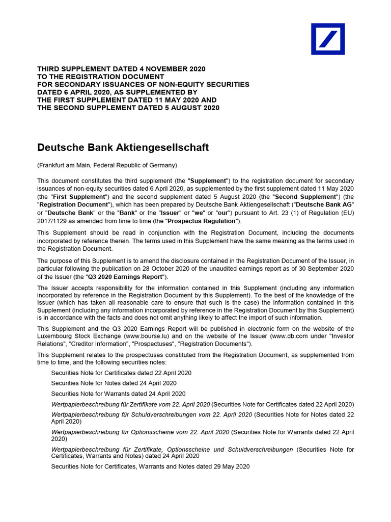 3rd Supplement Registration Document 04-11-2020 | PDF | Banks ...