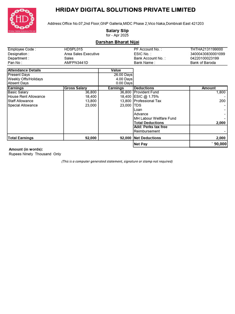 Darshan - Hriday - Apr 25 - Slip | PDF | Business | Public Finance