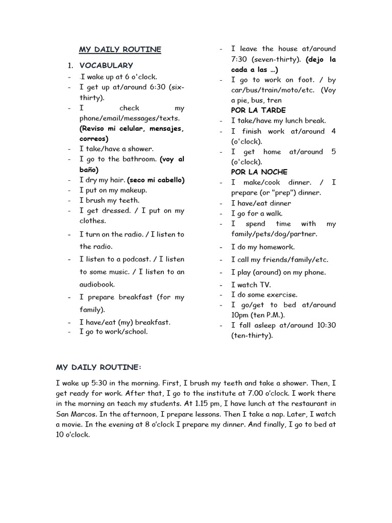 Present Simple-My Daily Routine | PDF | Meal | Eating Behaviors Of Humans