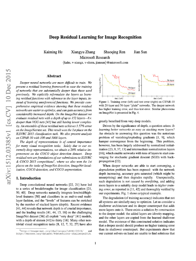 Deep Residual Learning For Image Recognition | PDF