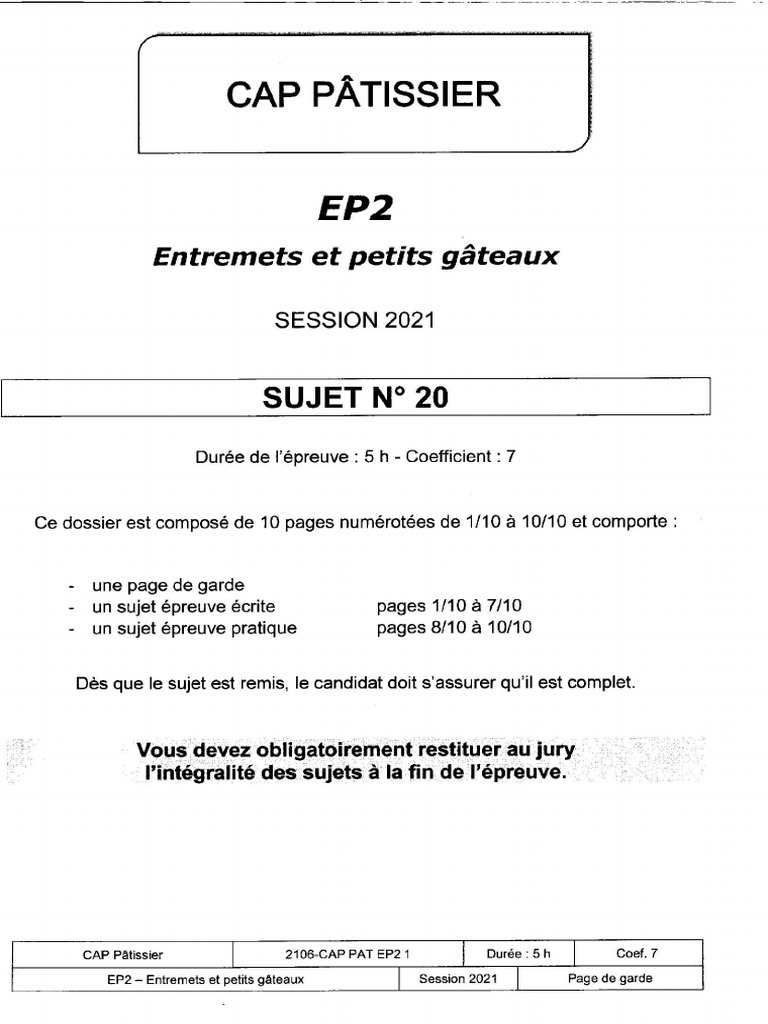 Sujet 20 EP2 CAP 2021 | PDF