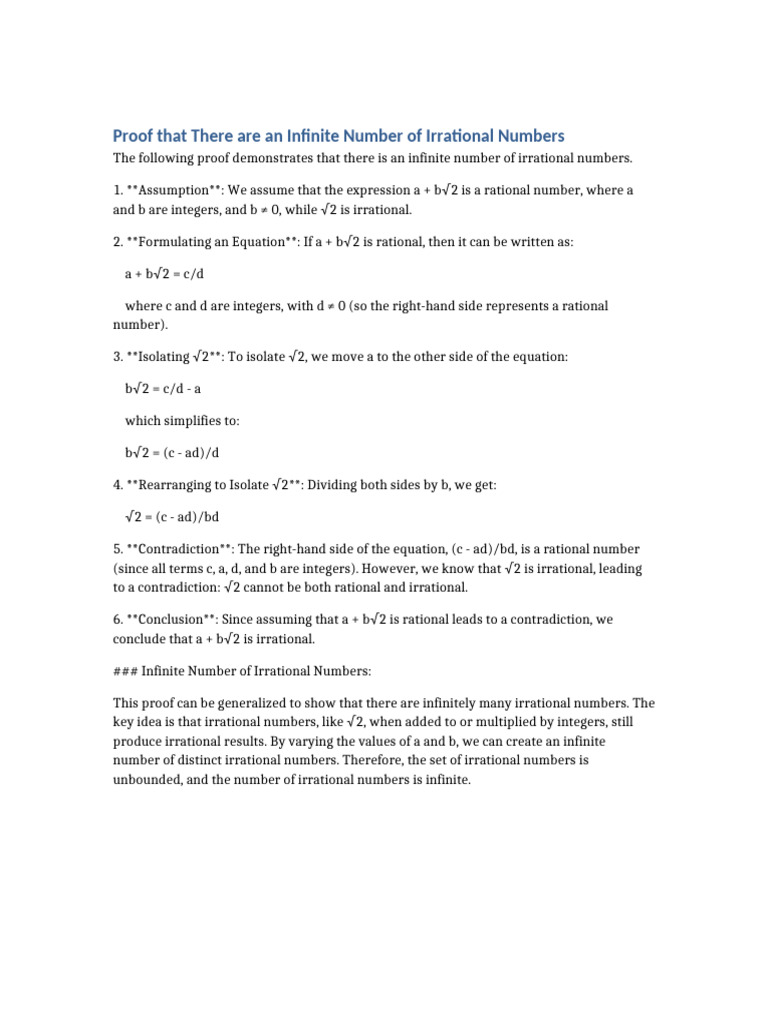 Infinite Irrational Numbers Proof | PDF