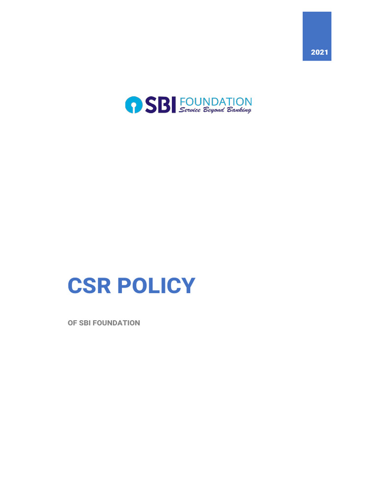 SBI Foundation CSR Policy Overview | PDF | Corporate Social ...