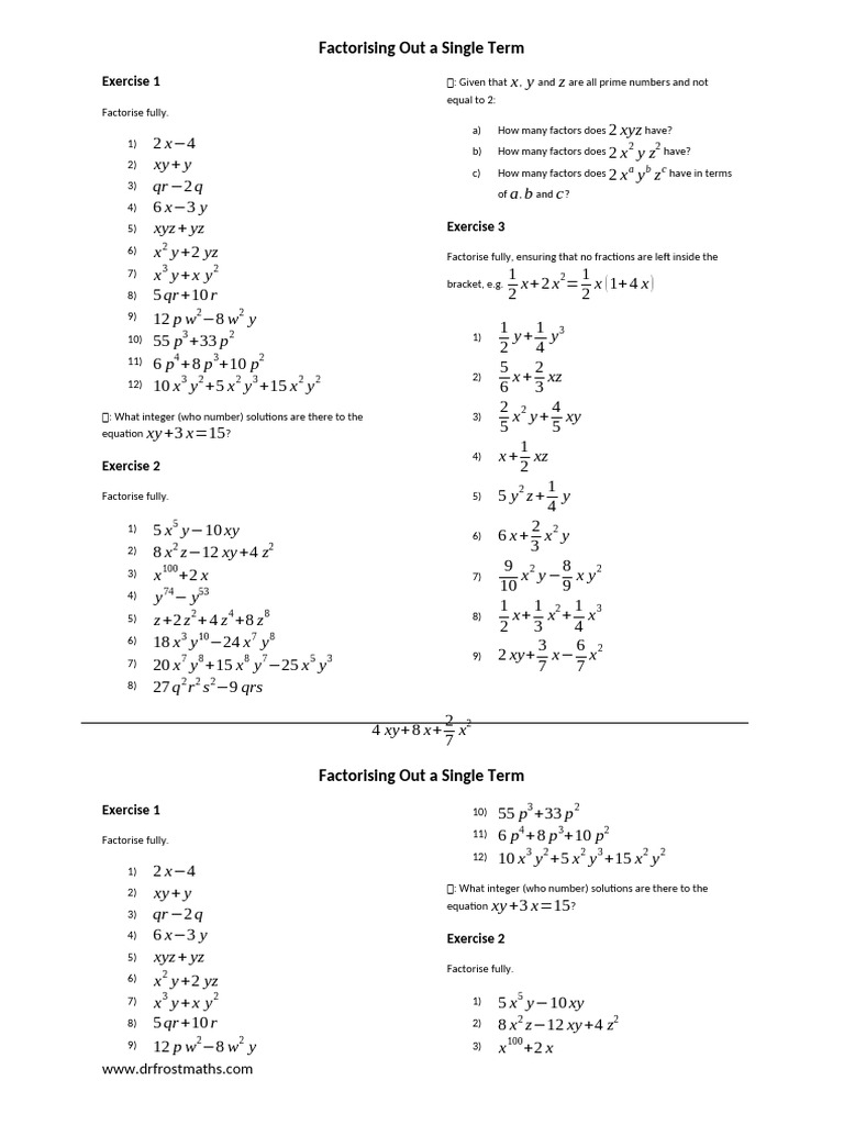 Yr8 FactorisingSingleTermWorksheet | PDF | Factorization | Number Theory