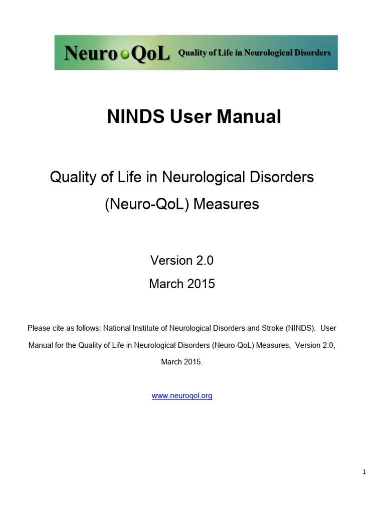 Neuro-QOL User Manual v2 24mar2015 | PDF | Anxiety | Urinary Incontinence