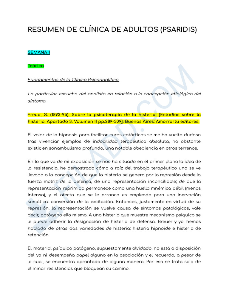 Resumen de Clinica de Adultos Psaridis | PDF | Psicoanálisis | Neurosis