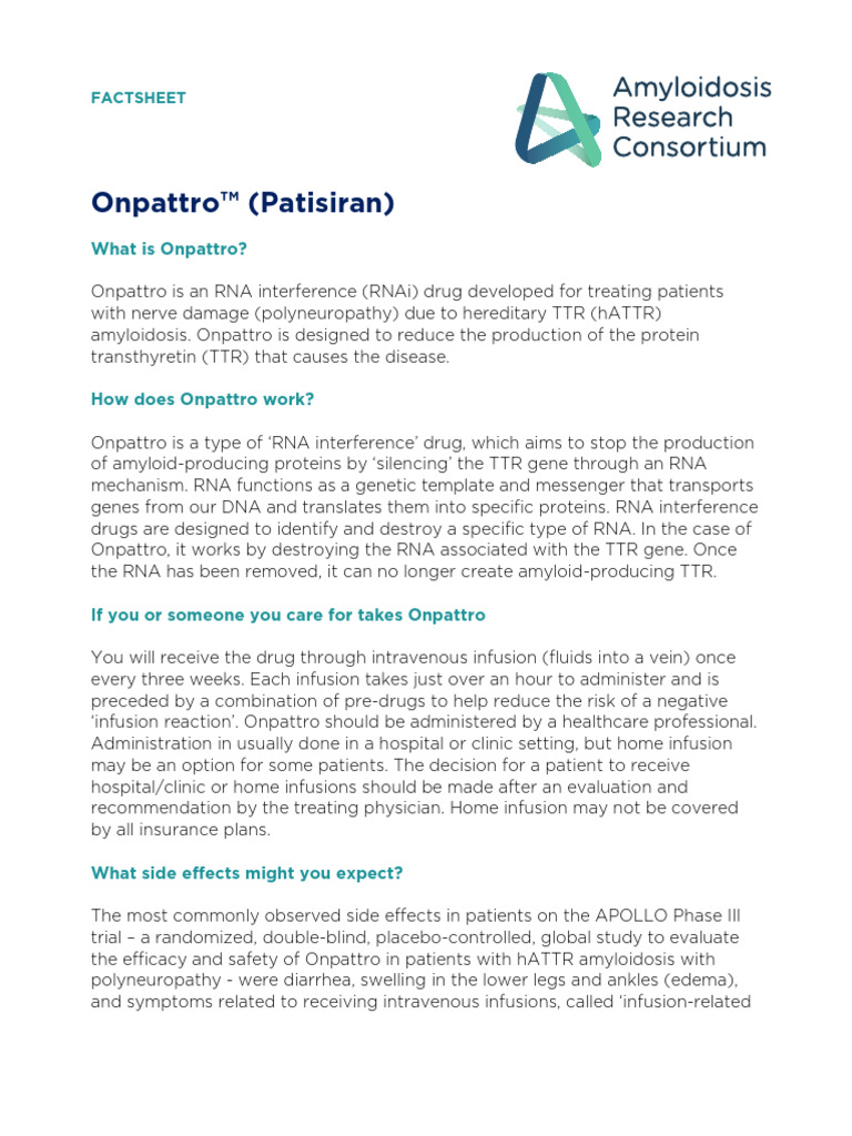 Patisiran Infosheet V3 Posted Nov 1 | PDF | Rna Interference | Clinical ...