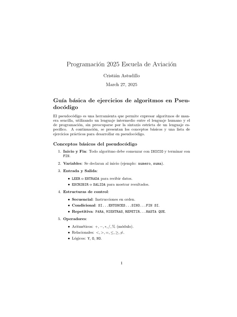 Guia 2 Ejercicios Basicos Algoritmos | PDF | Algoritmos | Ingeniería de software
