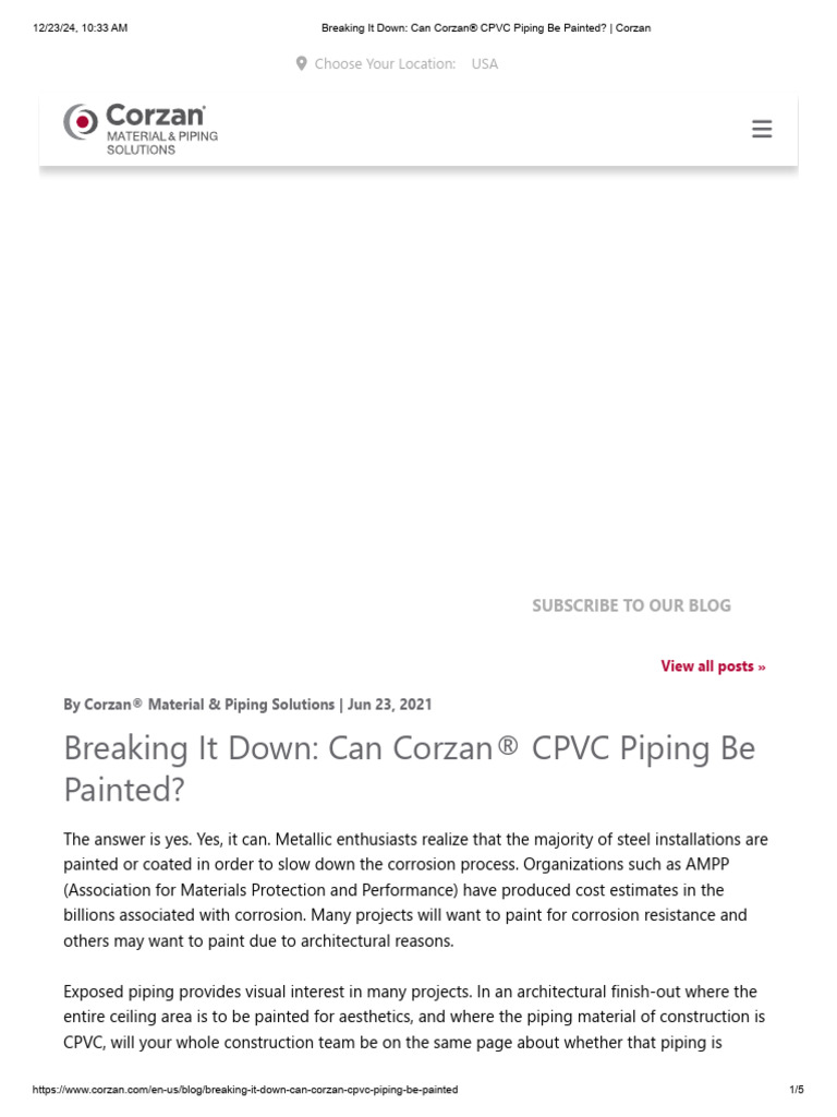 Breaking It Down - Can Corzan® CPVC Piping Be Painted - Corzan | PDF ...