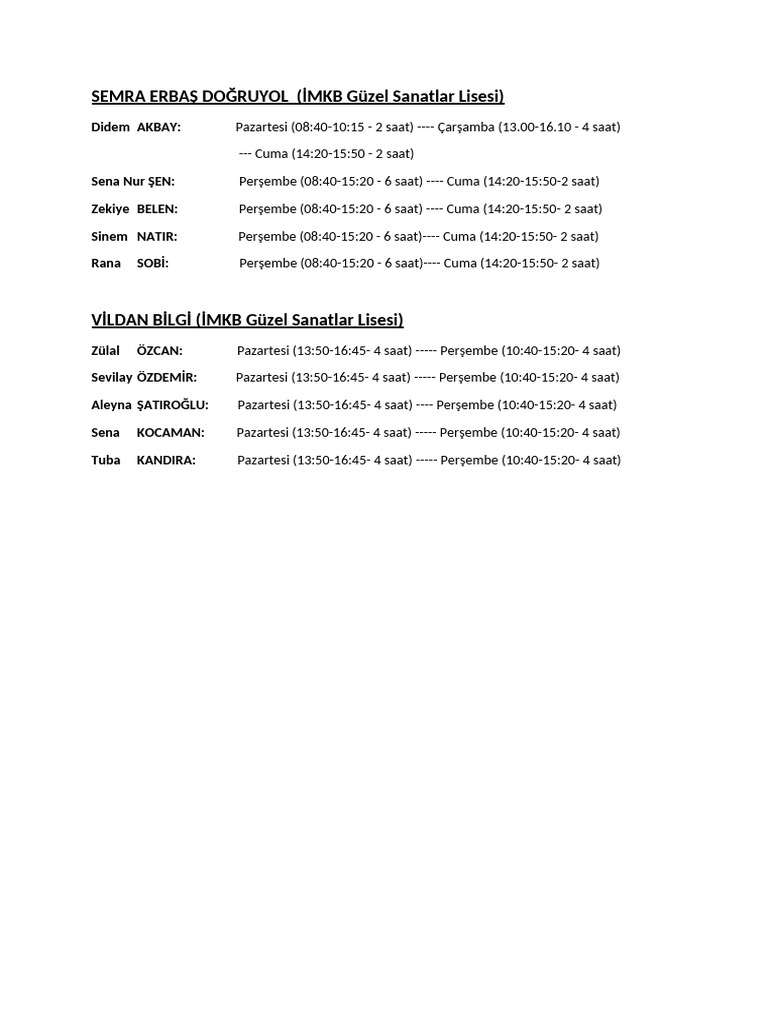 Pfe510 Ogretmenlik Uygulamasi Ders Programi 2023 2024 2 | PDF