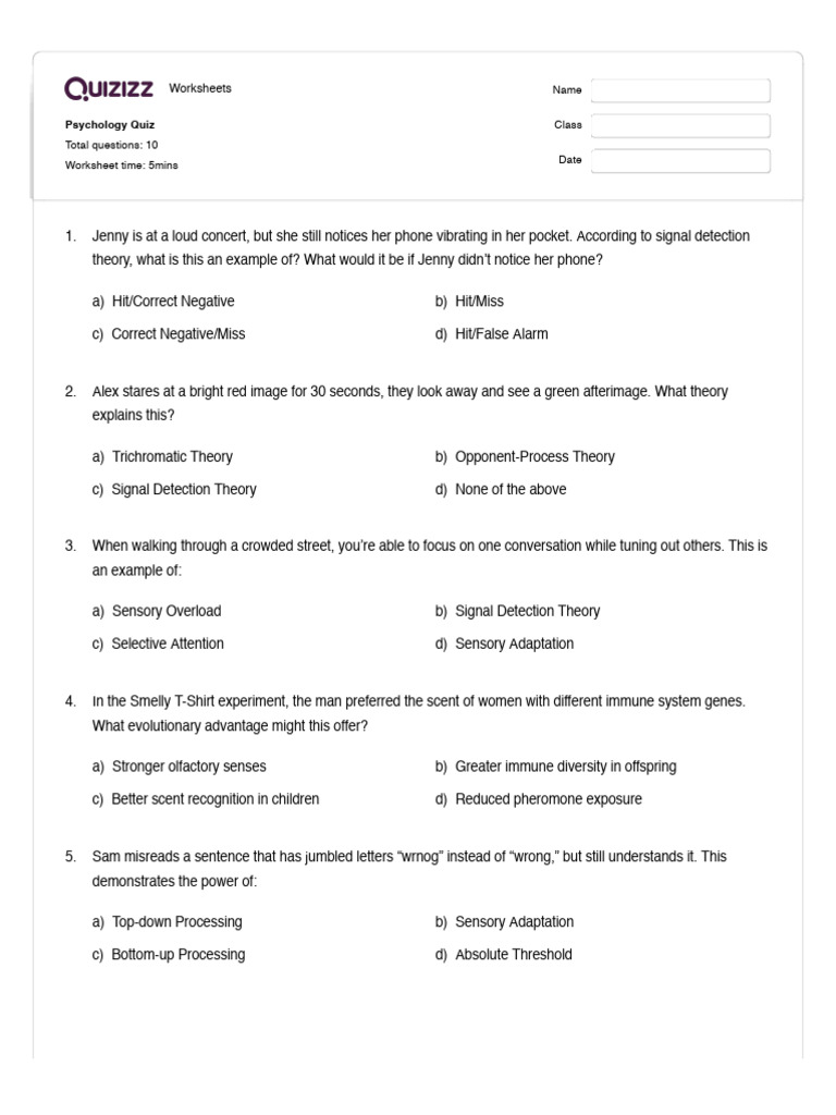 Sensory and Perception Quizizz | PDF | Perception | Odor