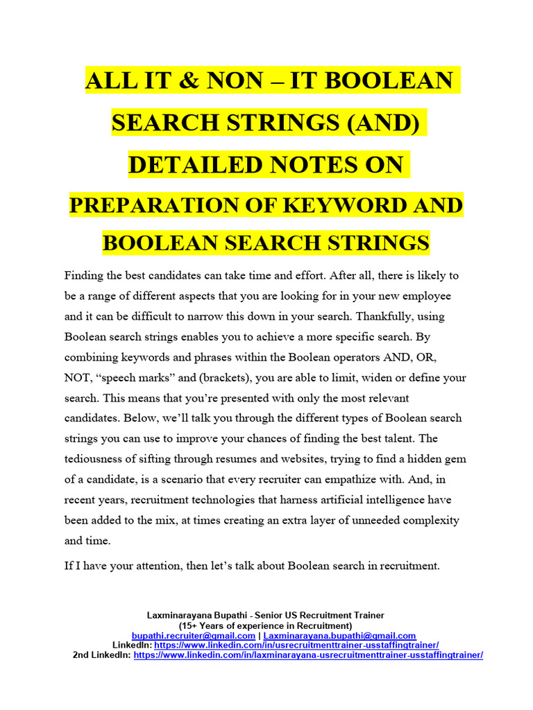 Boolean Strings | PDF | Lte (Telecommunication) | Recruitment