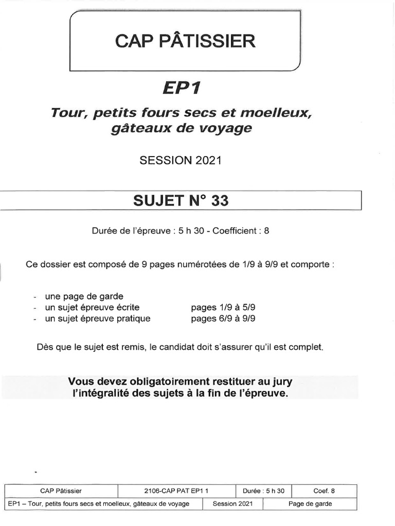 Sujet 33 EP1 CAP 2021 | PDF