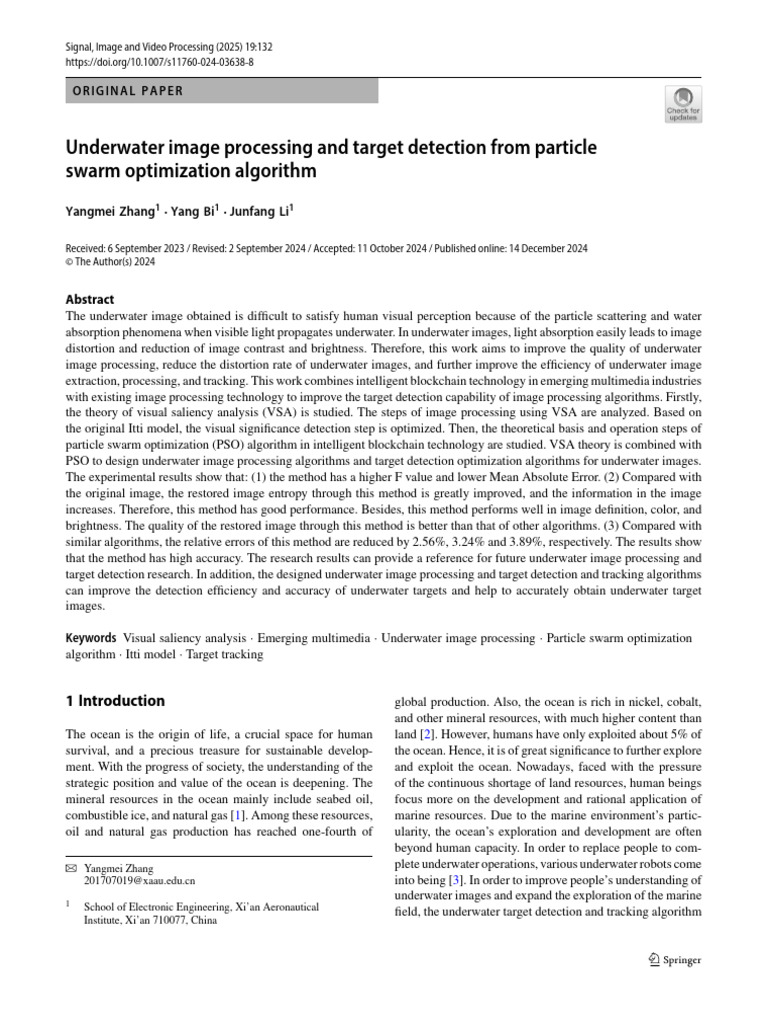 Underwater Image Processing And Target Detection From Particle Swarm Optimization Algorithm