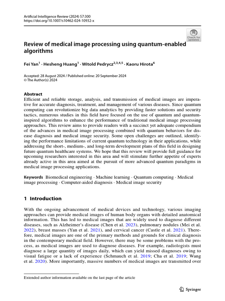 Review of Medical Image Processing Using Quantum-Enabled Algorithms | PDF | Quantum Computing ...
