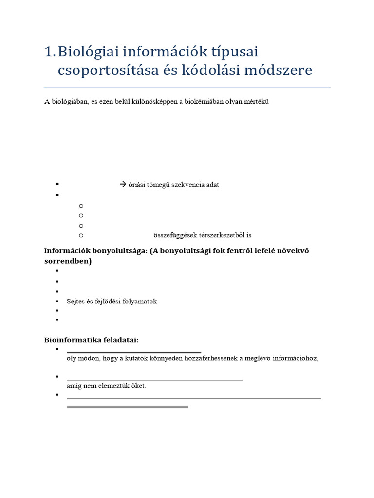 Bioinfo 1.tétel | PDF
