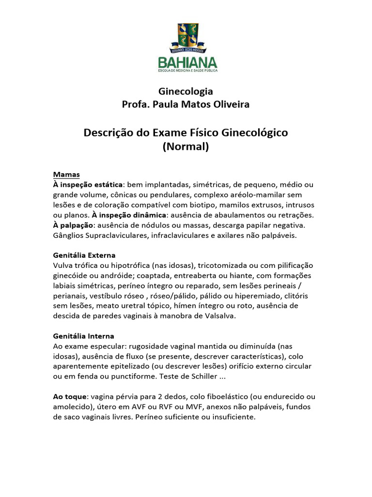 Exame Físico Ginecológico Normal | PDF