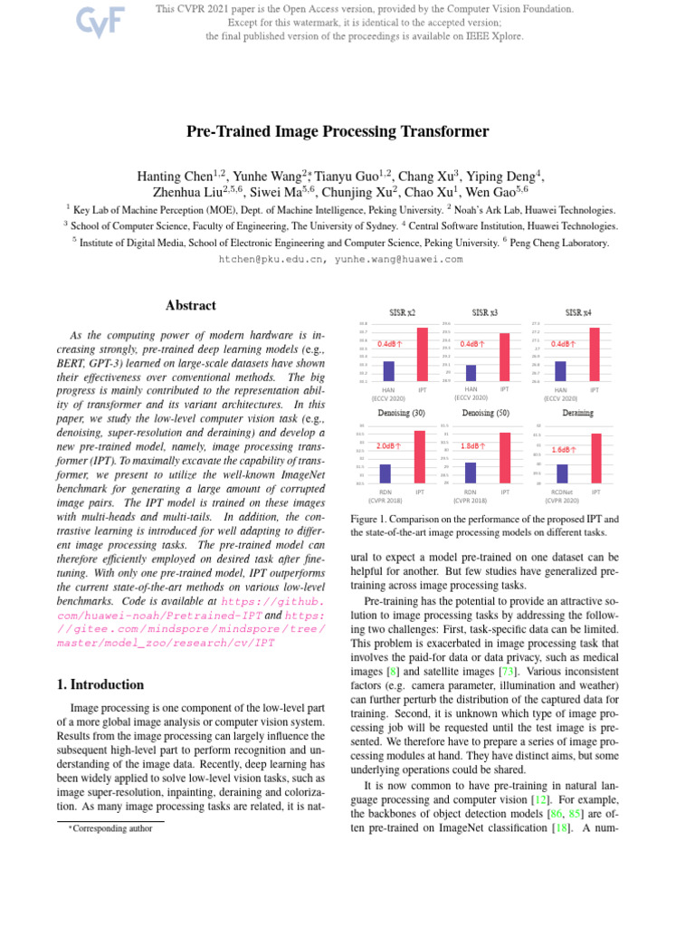 Pre-Trained Image Processing Transformer | PDF | Computer Vision ...
