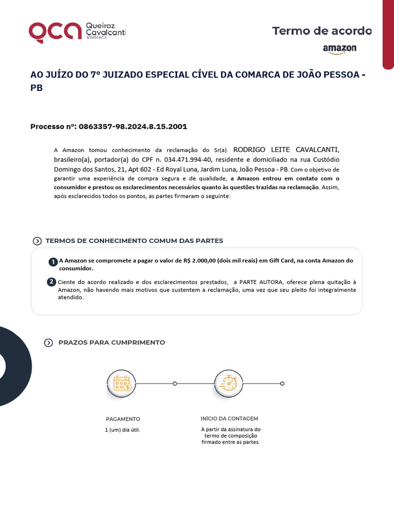 Acordo Judicial entre Amazon e Consumidor | PDF