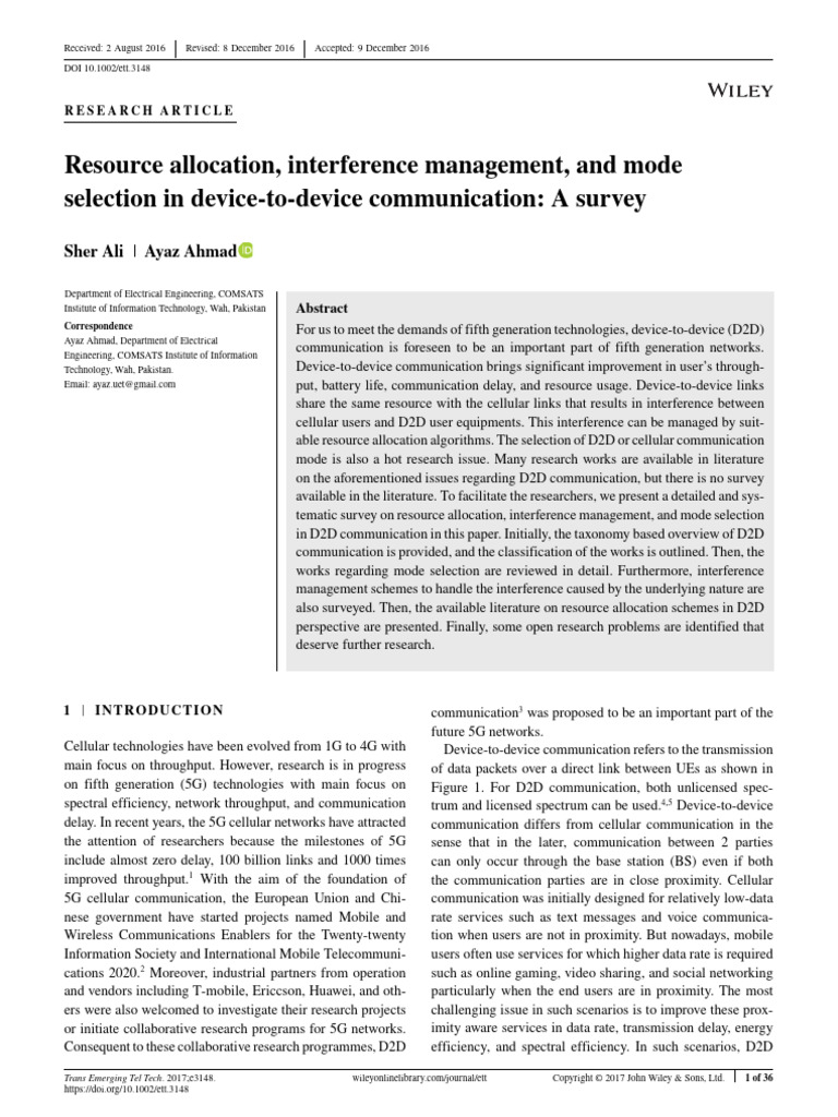 Resource Allocation, Interference Management, and Mode A Survey | PDF | Cellular Network ...