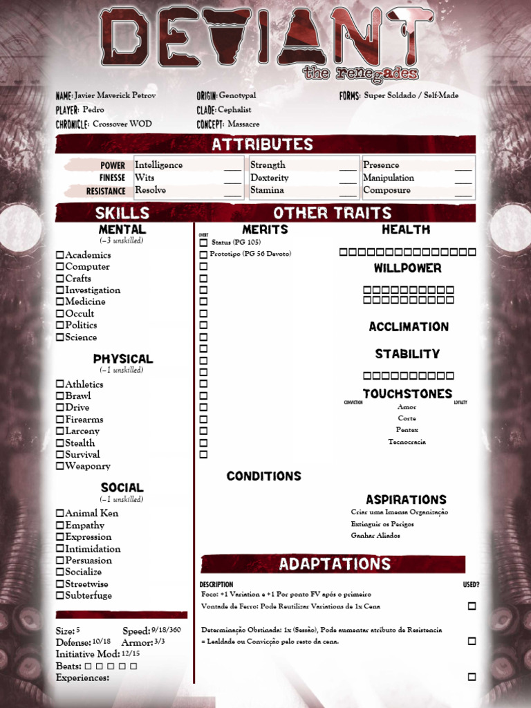 Ficha Deviant 0 (Lider Deviant) | PDF