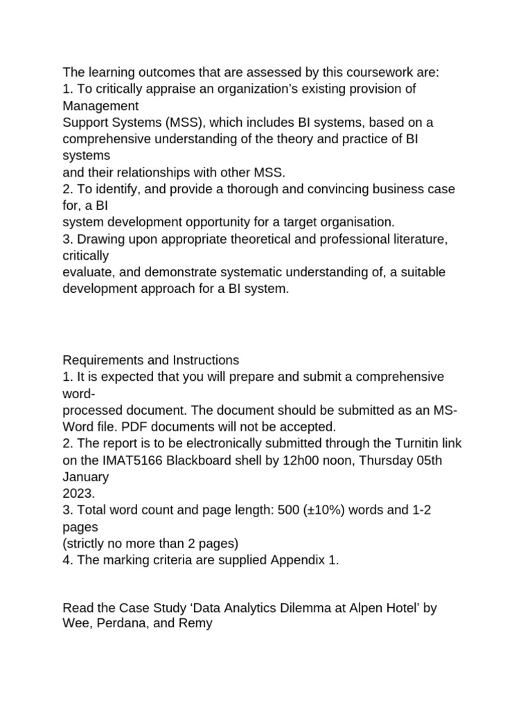 BUSINESS INTELLIGENCE ASSIGNMENT | PDF | Data Analysis | Learning