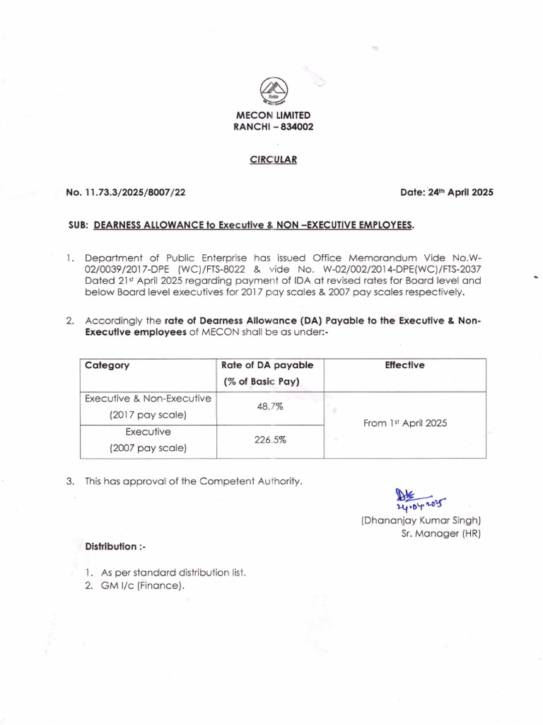 Circular-DA Revision Wef 01042025-240425 | PDF