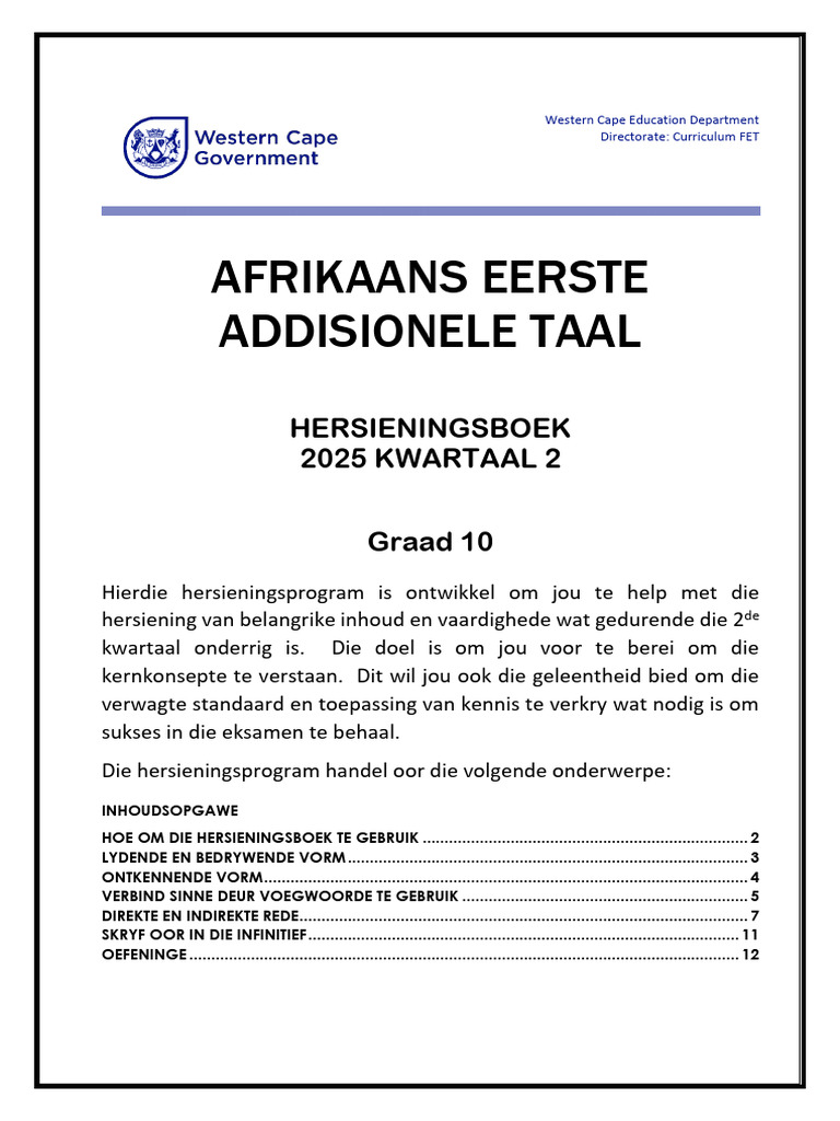 Grade 10 Afrikaans Sentences | PDF