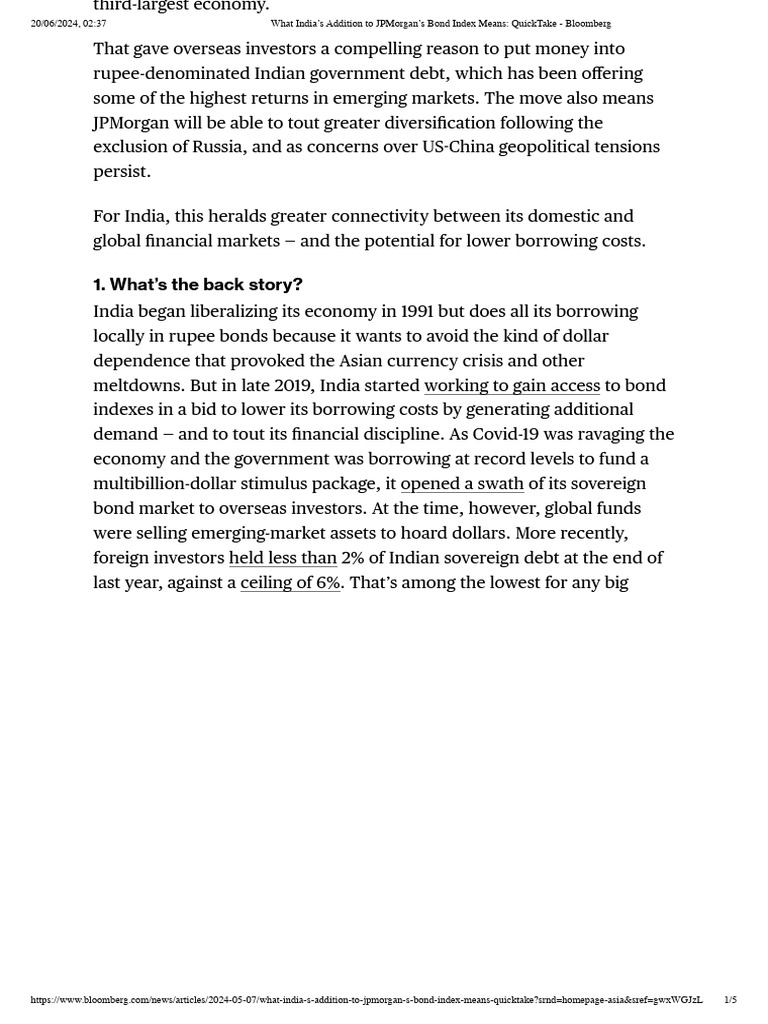 What India’s Addition to JPMorgan’s Bond Index Means_ QuickTake - Bloomberg | PDF | Bonds ...