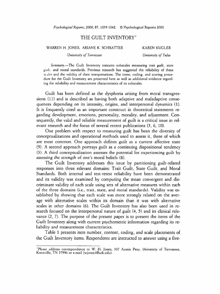 Jones2000 The Guilt Inventory | PDF | Morality | Guilt (Emotion)