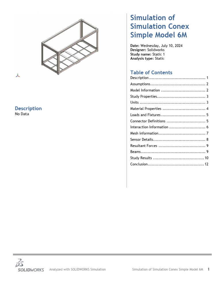SOLIDWORKS Simulation of Conex Model 6M | PDF | Young's Modulus ...