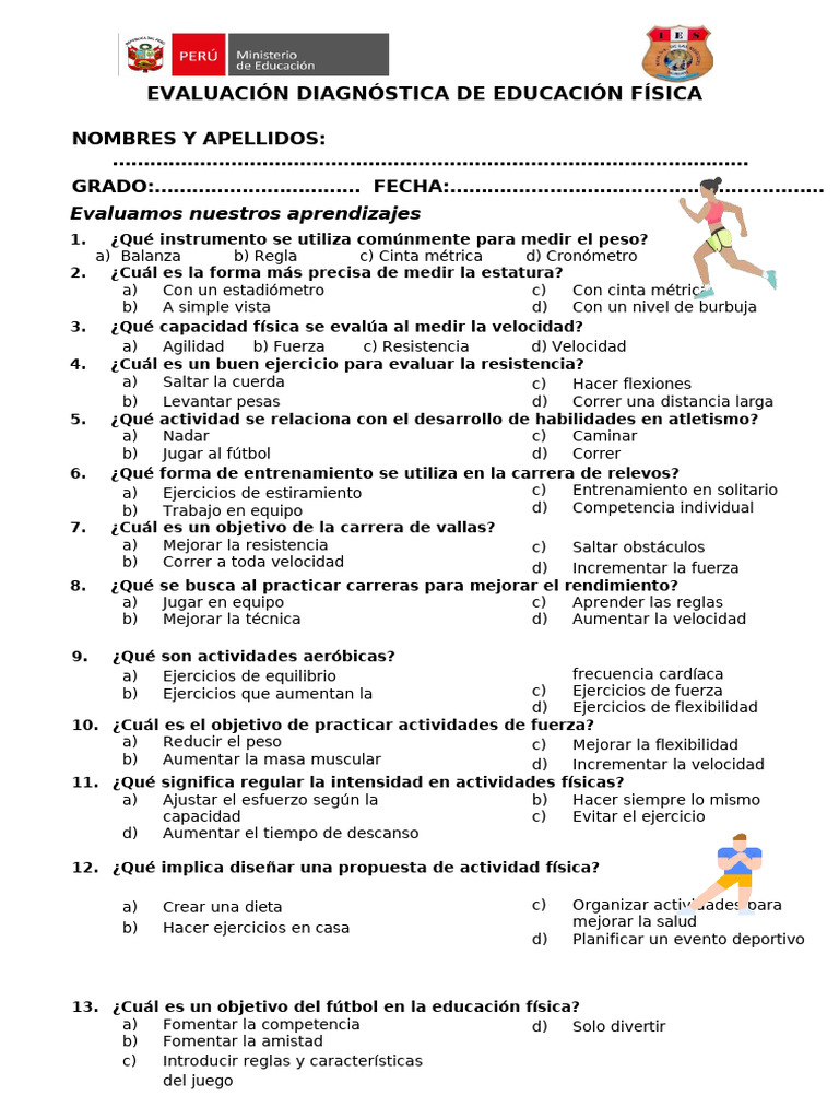 Evaluacion Diagnostica de Educ - Fisica Vii Ciclo | PDF | Corriendo | Flexibilidad (anatomía)