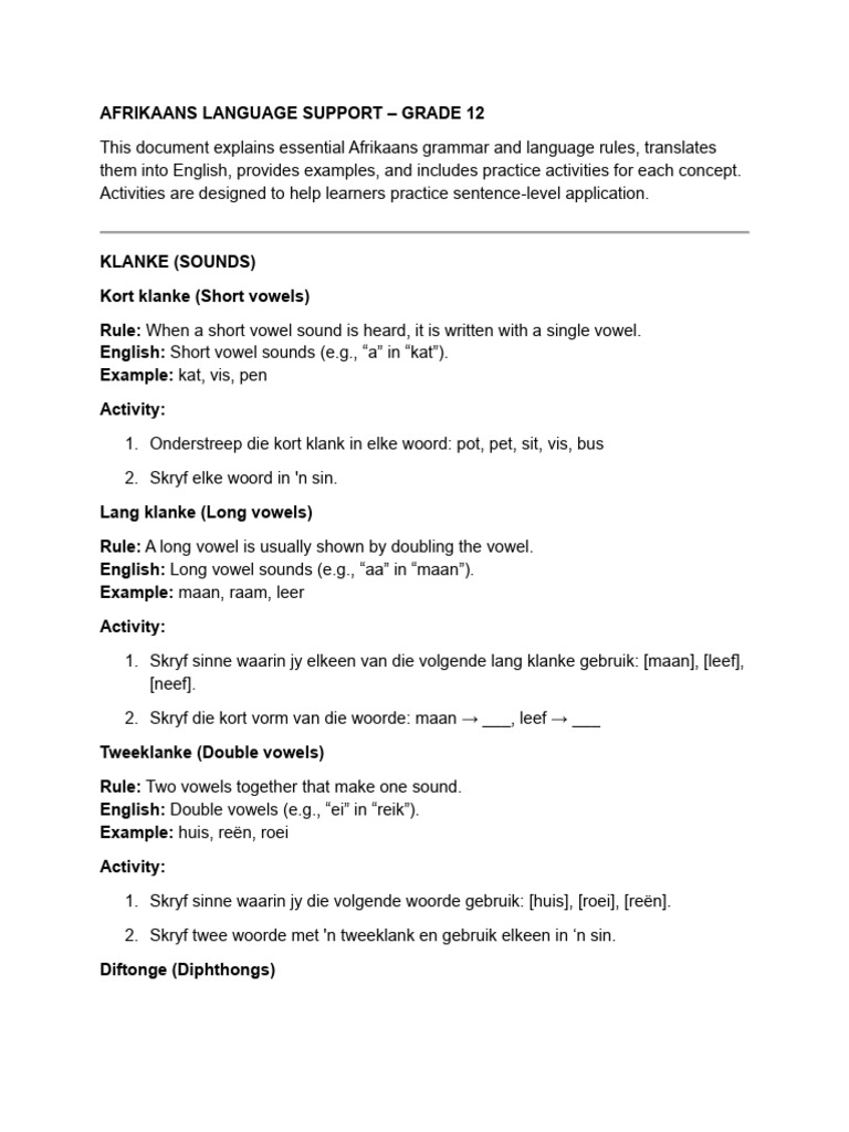 Afrikaans Language Support Gr12 | PDF