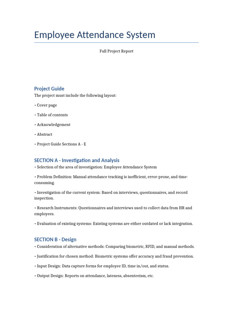 Employee Attendance System Project | PDF