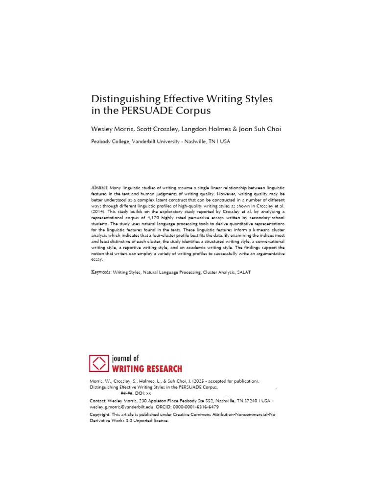 Effective Writing Styles in PERSUADE Corpus | PDF | Cluster Analysis ...