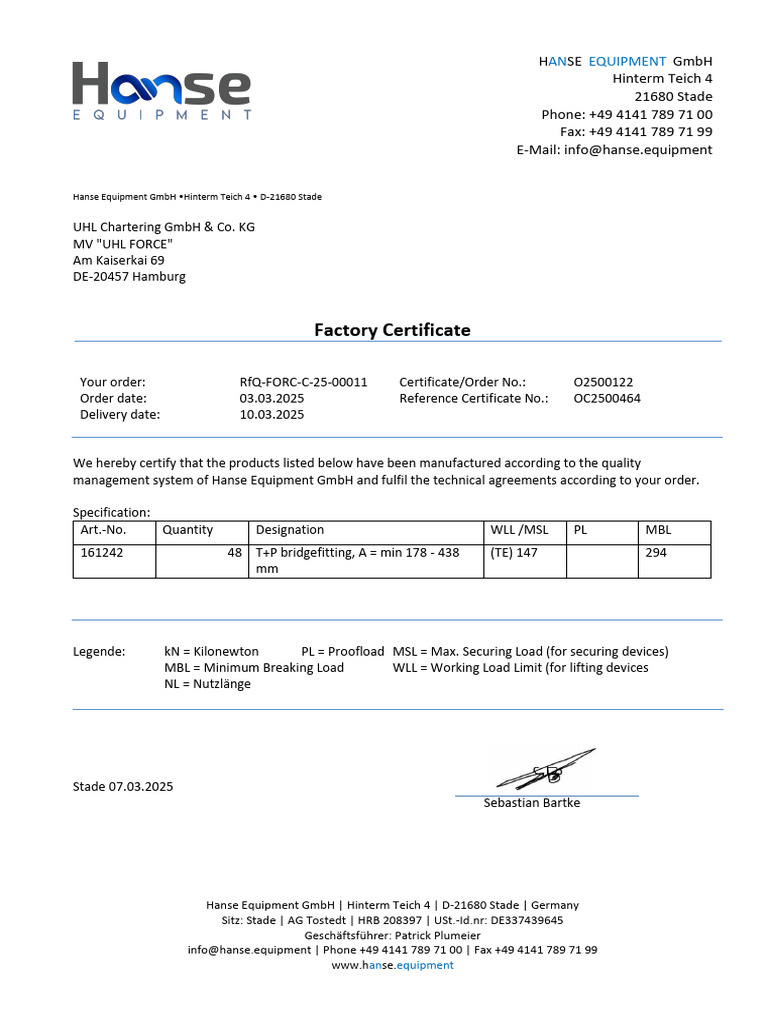 Factory Certificate 2.2 acc. EN 10204 (1) - Kopie | PDF