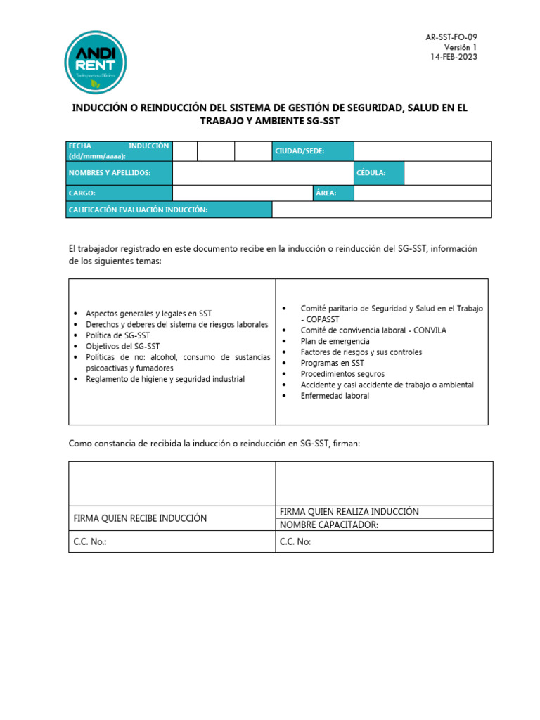 AR-SSTA-FOR-16 Evaluación Inducción SSTA 2025 | PDF