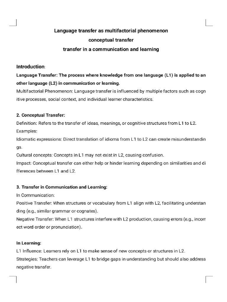 Language transfer as multifactorial phenomenon_Phoenix | PDF