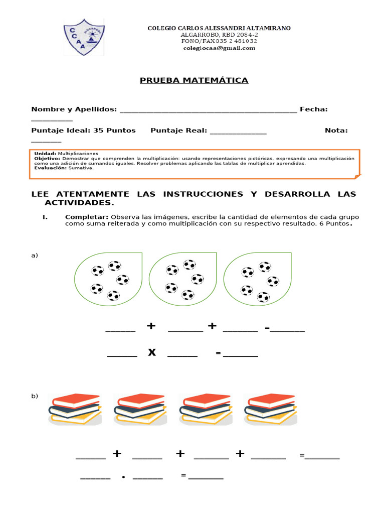 Prueba de Multiplicaciones para Estudiantes | PDF | Multiplicación ...