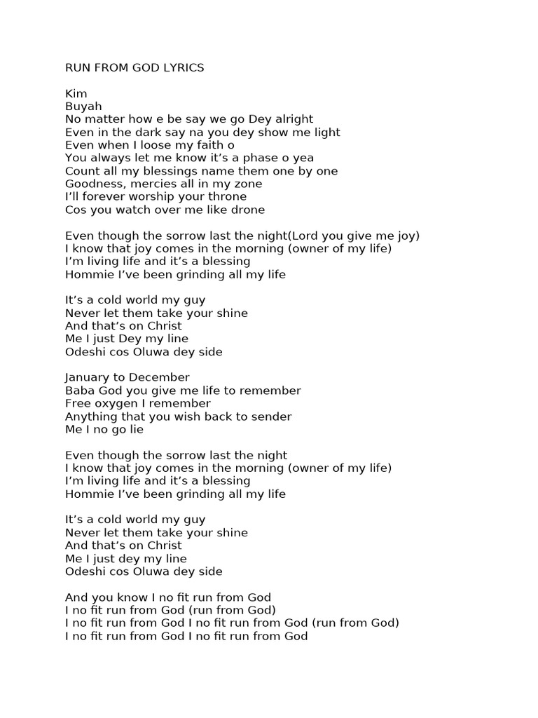 Run From God: Lyrics and Themes | PDF