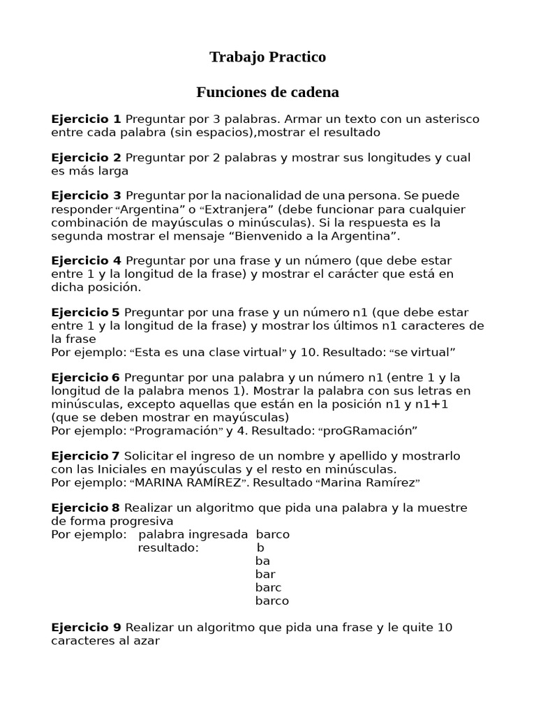 Trabajo Práctico Funciones Cadena | PDF | Caso de carta