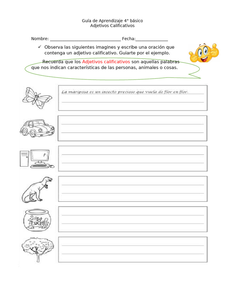 Guia de Aprendizaje ADJETIVOS CALIFICATIVOS | PDF