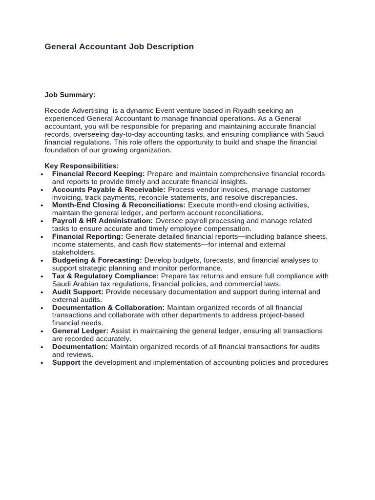 General Accountant Job Description | PDF
