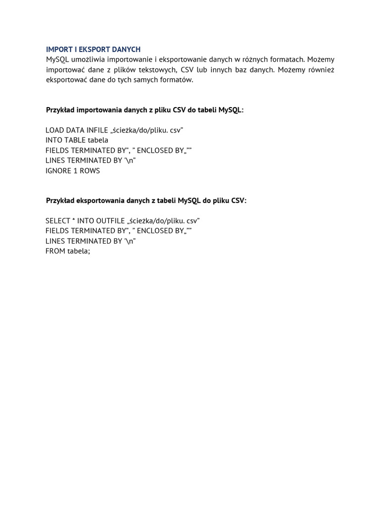 Import I Eksport Danych | PDF