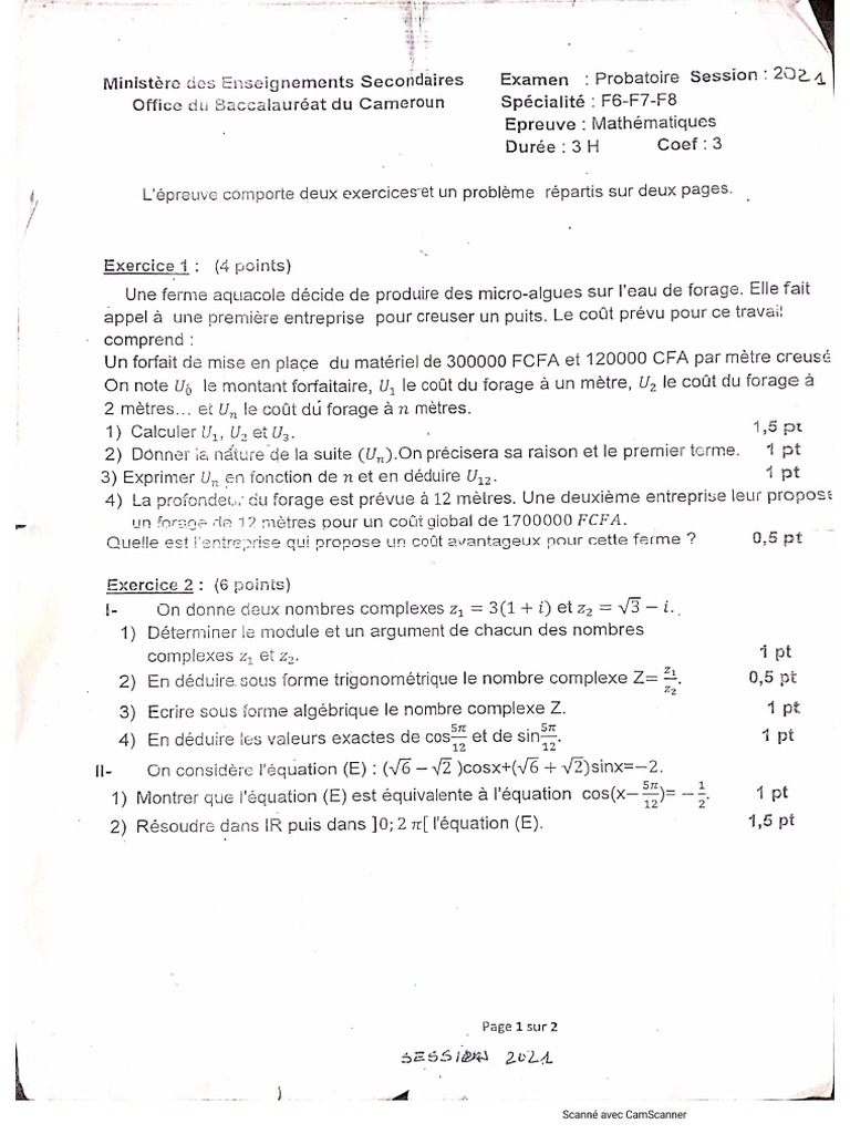 Probatoire F6F7F8 MATHS 2021-2024. Compilation KAM - 055746 | PDF